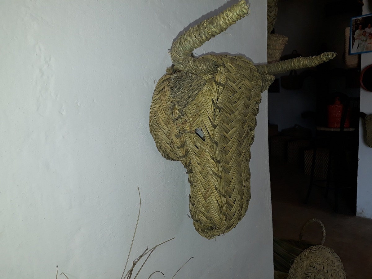 Moroccan Straw Bull Head, Animal Head Wall Decor, Faux Trophy,moroccan ...