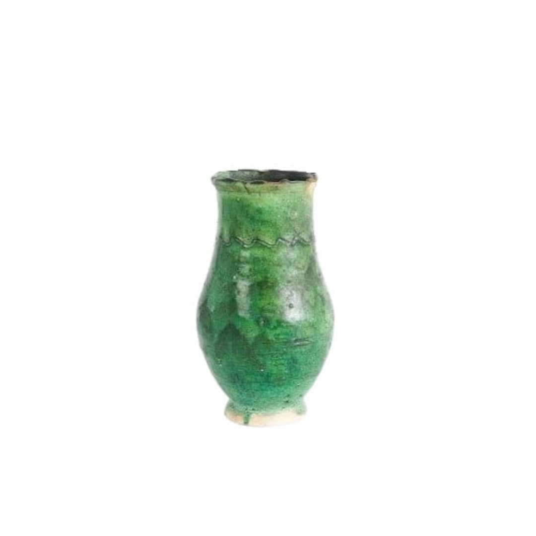 Moroccan Handmade Tribal Green Glazed Terracotta Vase, Moroccan ...