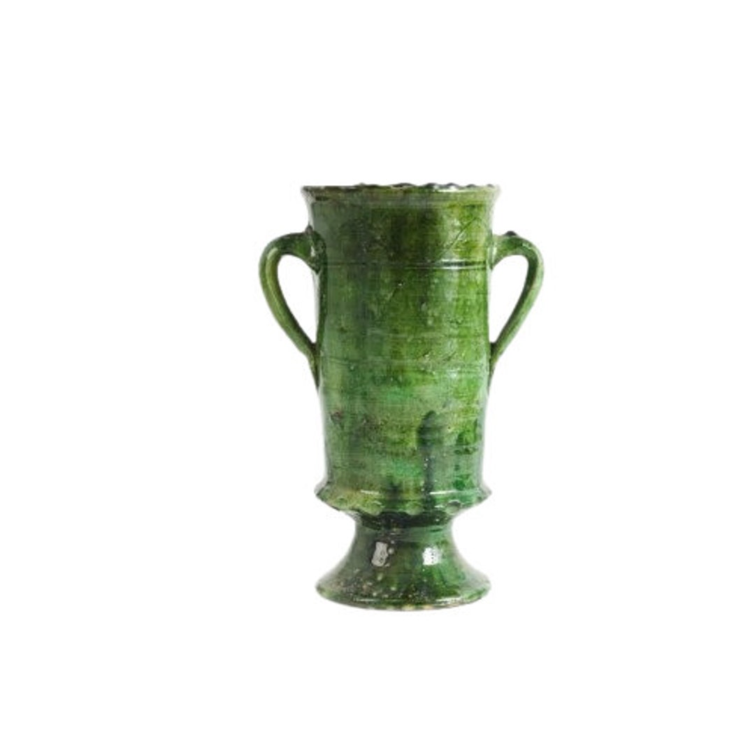 Moroccan Handmade Tribal Green Glazed Terracotta Vase, Moroccan ...