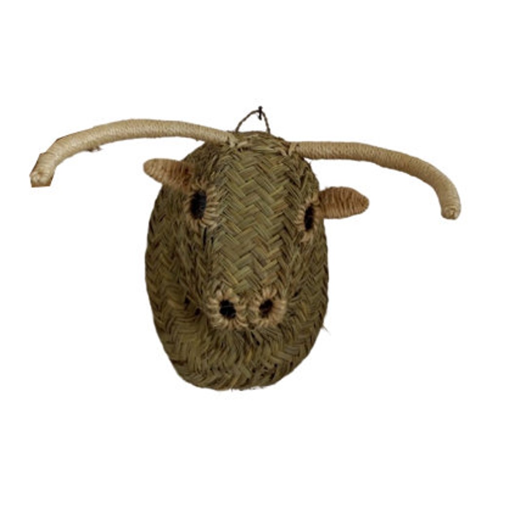3 Sizes of Moroccan Straw Bull Head, Animal Head Wall Decor, Faux ...