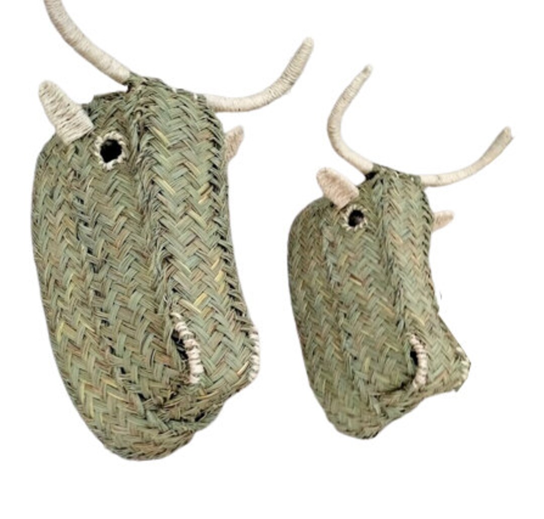 Moroccan Straw Bull Head, Animal Head Wall Decor, Faux Trophy, Wicker ...