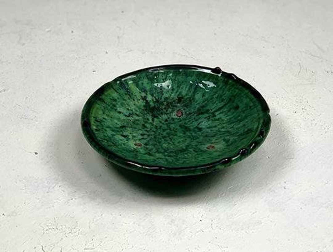 Set of 3 Moroccan Ceramic Green Round Plate, Tamegroute Green Glazed ...