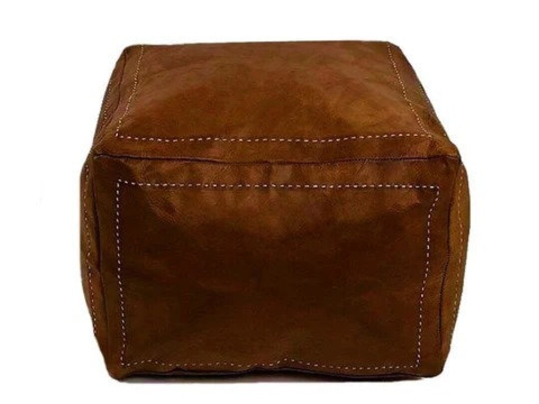 Set of 2 Authentic Square Leather Pouf, Handmade Leather Pouf ...