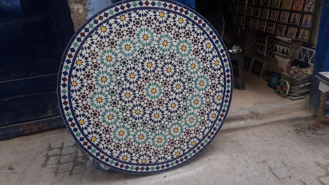 48" Moroccan Mosaic Table, Moroccan Handmade Mosaic Round Table, Beldia ...