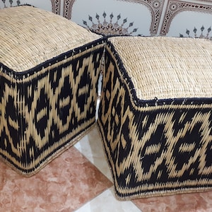 Moroccan Square Pouf, Wicker Straw Pouf From Morocco, Wicker Ottoman ...