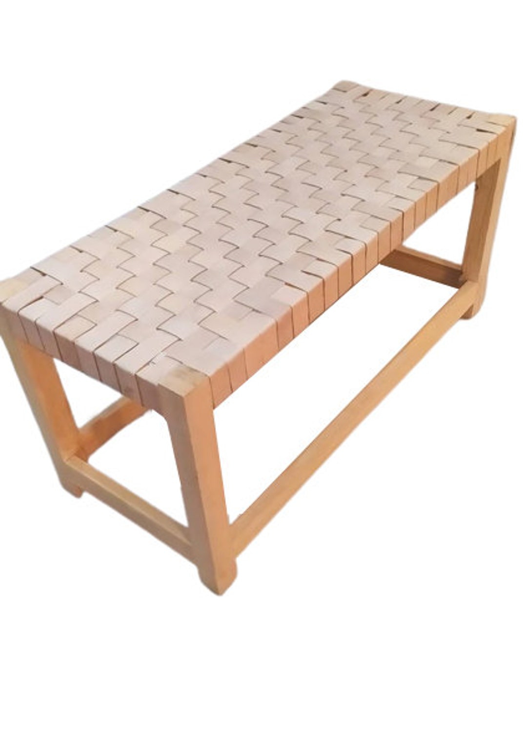 Moroccan Braided Leather Bench, Leather Strap Bench, Boho Bench, Wooden ...