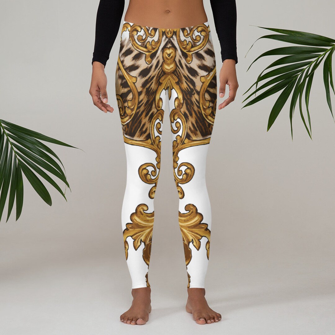 Leggings for Women, White Gold Leopard Animal Print Workout Gym ...
