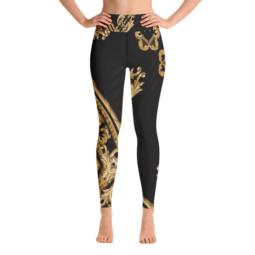 High Waist Leggings for Women, Black Gold Workout Gym Designer Yoga ...