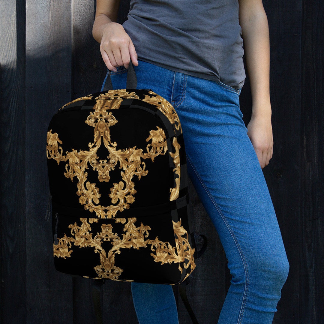 Backpack - Black - Gold - Designer - Graphic - Printed - School ...