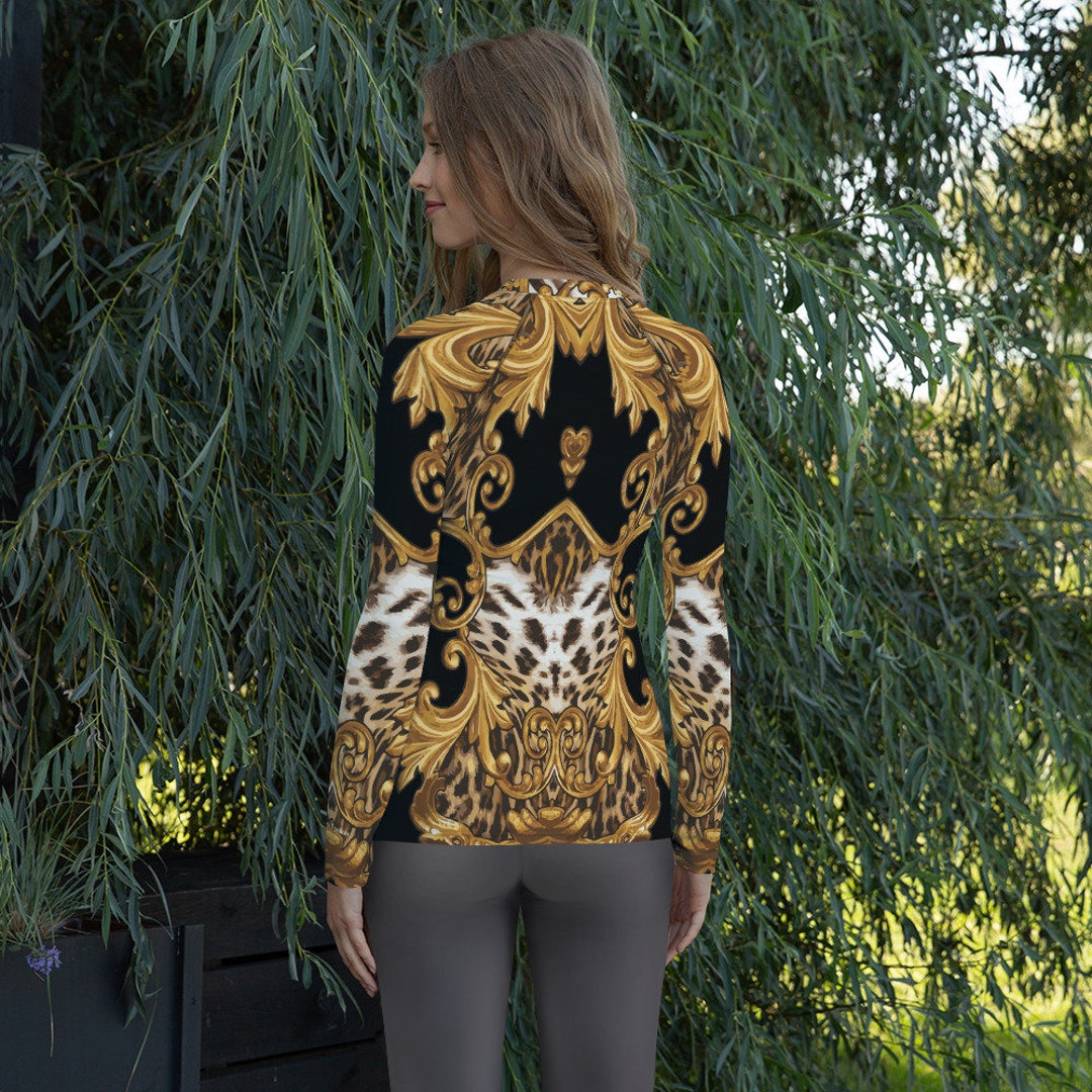 Women’s Rash Guard - Leopard Animal Print- Designer - Long Sleeve Swim ...