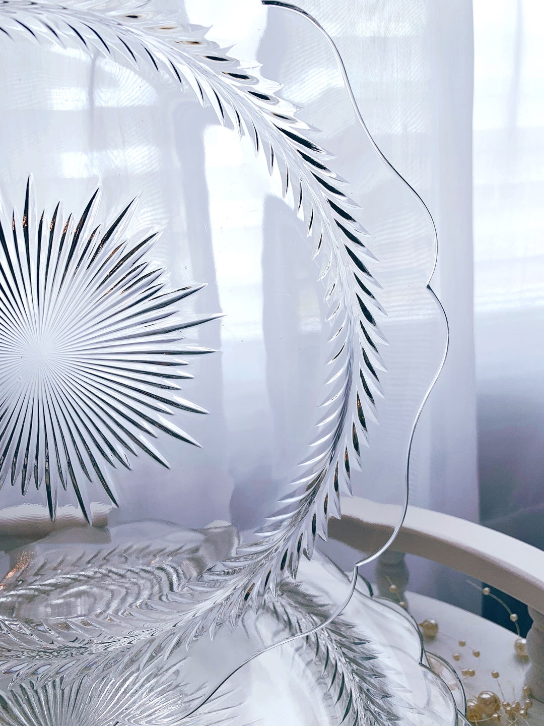 Vintage Sunburst Pattern Clear Glass Dinner Plates, Clear Glass Dinner ...