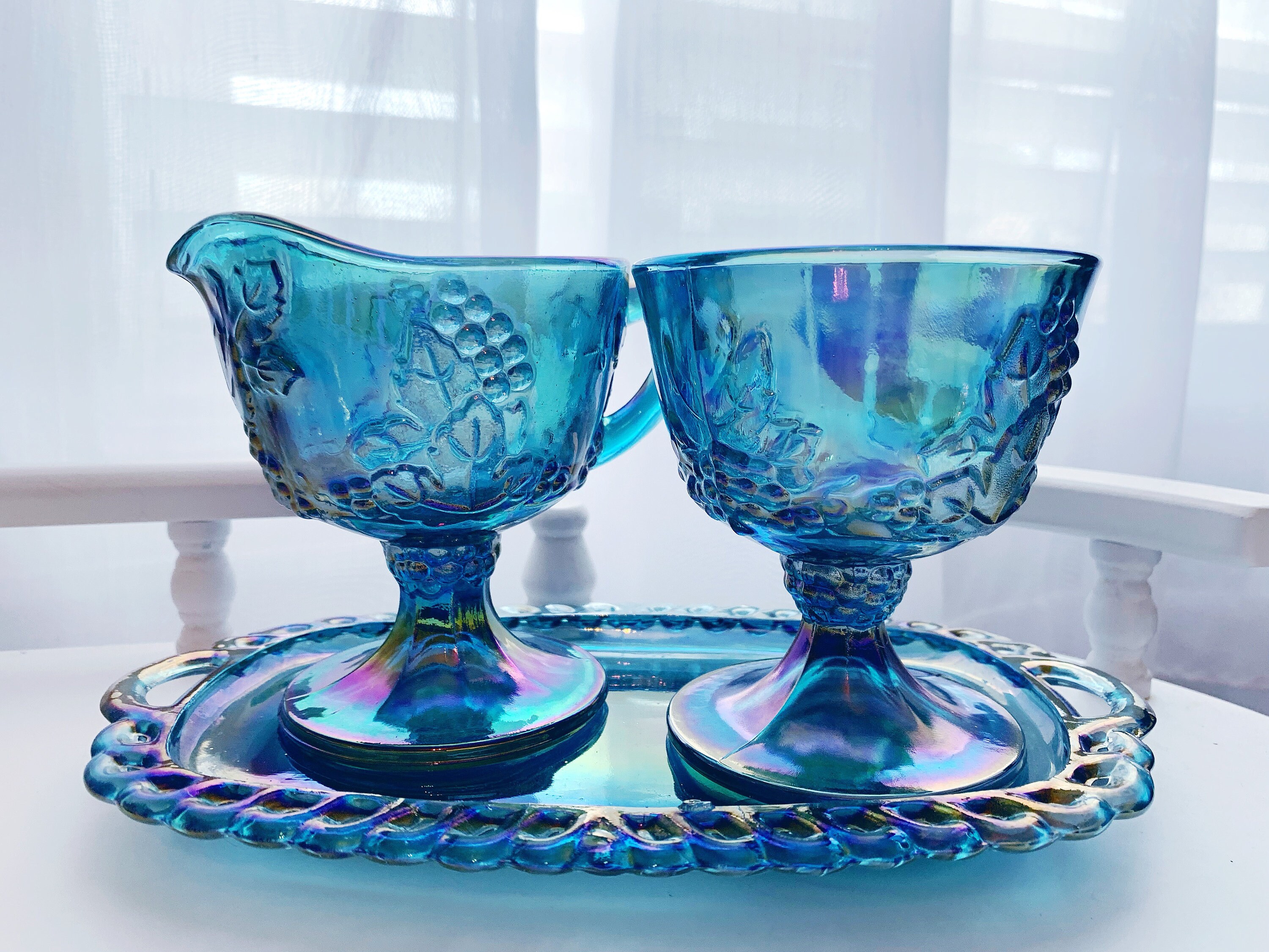 Serving Odds & Ends Dining & Serving Blue Carvinal Glass Cream & Sugar ...