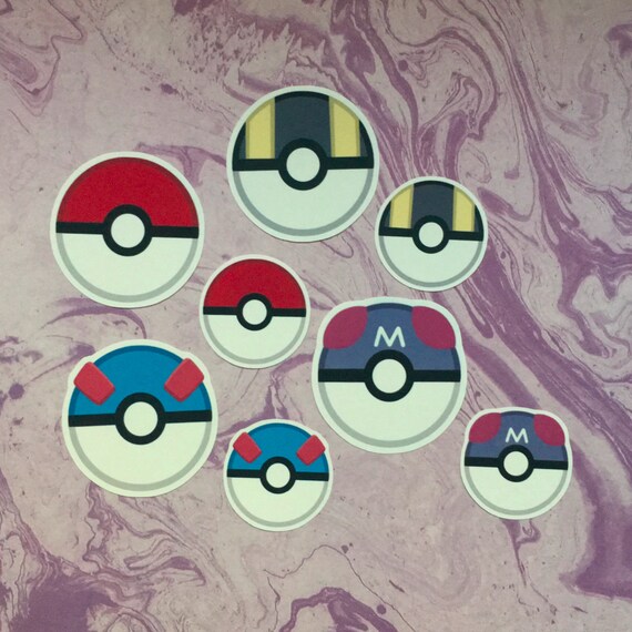 Matte pokeball sticker set 2 sizes available cute small | Etsy