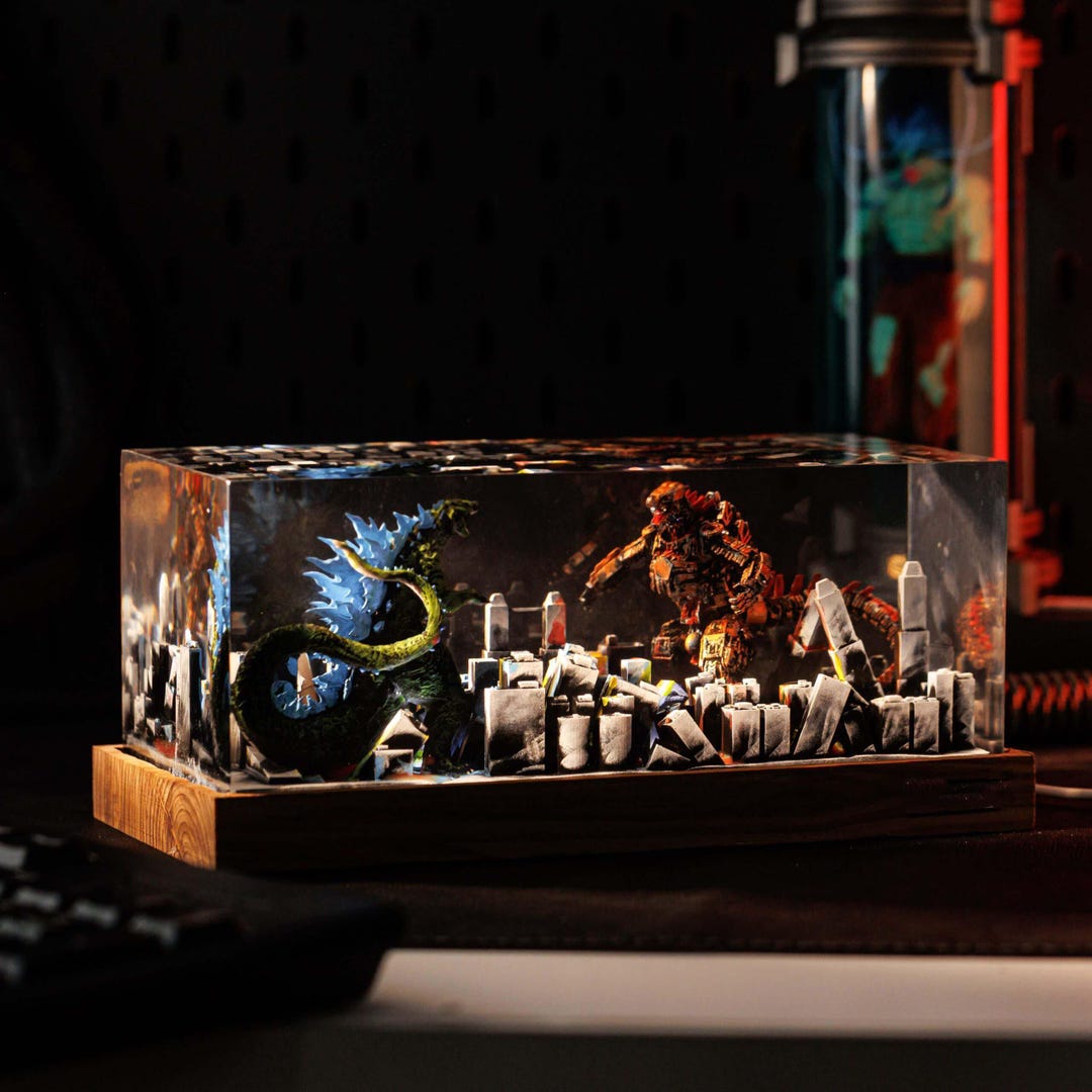 Monster Battle Resin Lamp, Fantasy Creature Art Night Light, Unique ...
