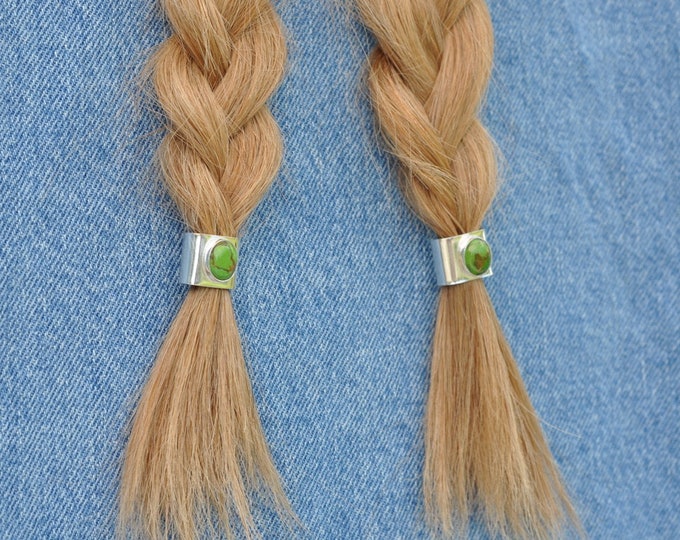 Green Copper Turquoise Hair Cuffs (pair) - Sterling Silver - Braid Cuff ...