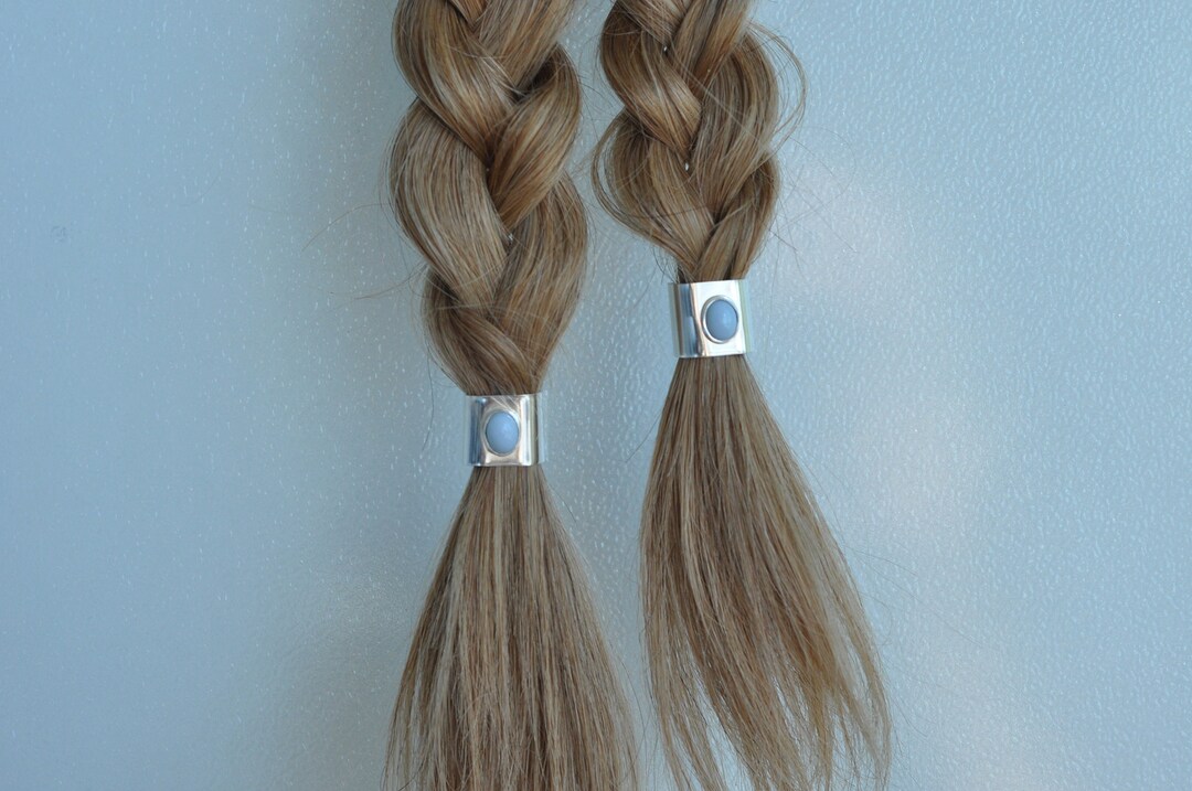 Mini Blue Opal Sterling Silver Hair Cuff Pair - Braid Cuffs - Ponytail ...