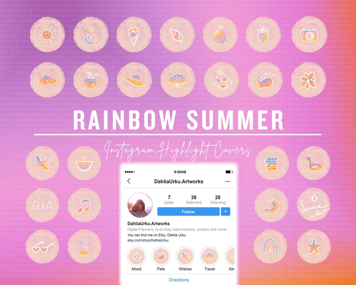 Instagram Story Highlight Covers | Rainbow Summer | Pastel Pink ...