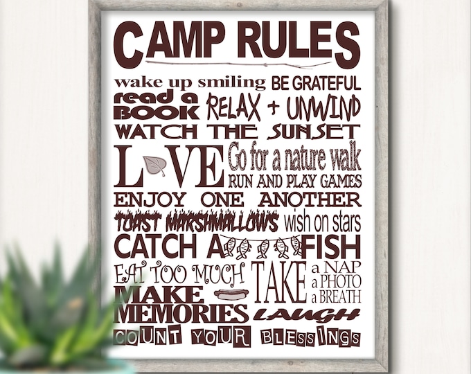 Camp Rules Instant Download, Decoration for Camper, RV, Travel Trailer ...
