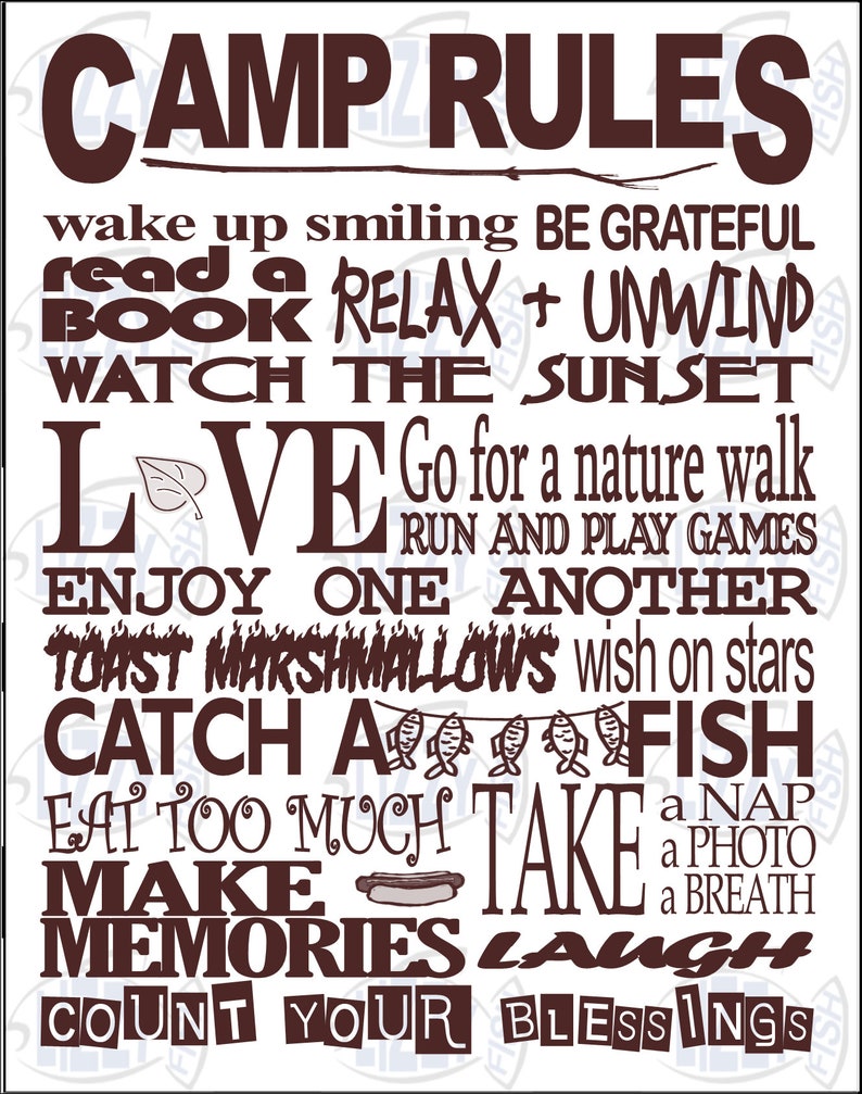 Camp Rules Cut File in SVG, PNG, DXF, and Pdf, Camp Rules Printable ...