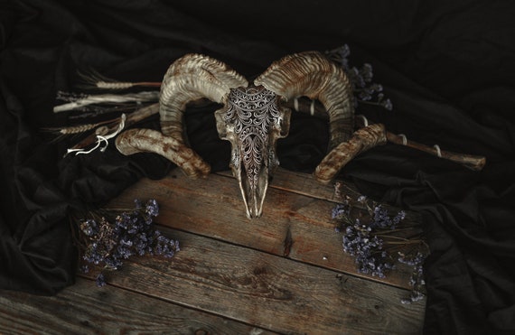 Real ram skull with hand carvings wall mask massive | Etsy