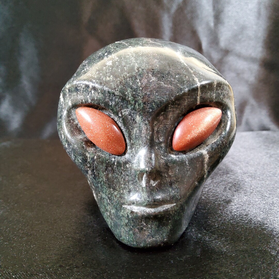 3.0" Dark Green Jasper Alien -"elliot"- Star Being Carving, Alien ...
