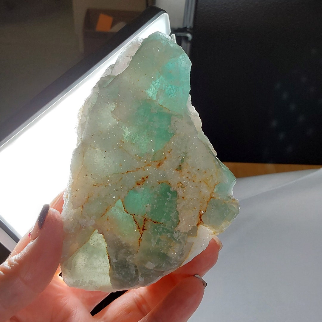 UV Reactive Rough Green Fluorite With Quartz Crystals - 189 - Green ...