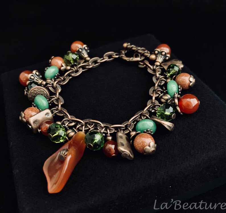 Gemstone Charm Bracelet, Chain Charm Bracelet, Cluster Charm Bracelet ...