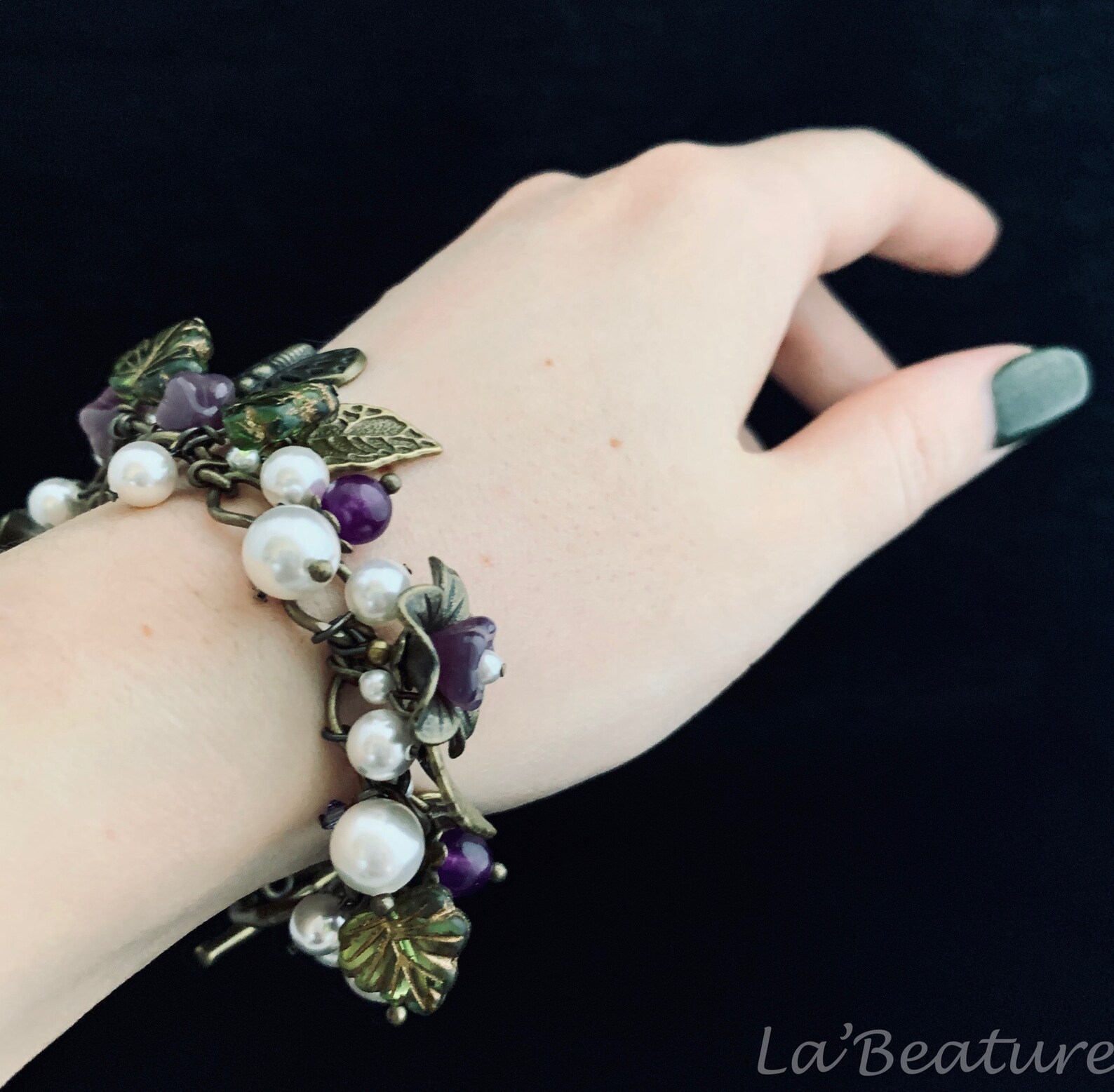 Flower Charm Bracelet Chain Bracelet White and Purple Charm - Etsy