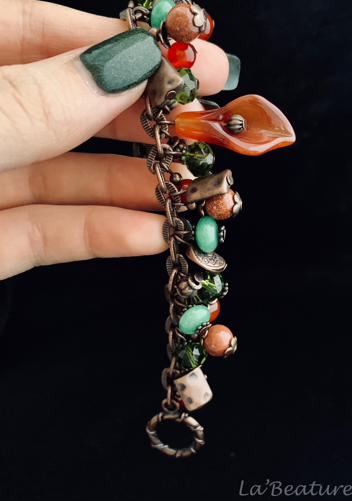 Gemstone Charm Bracelet, Chain Charm Bracelet, Cluster Charm Bracelet ...