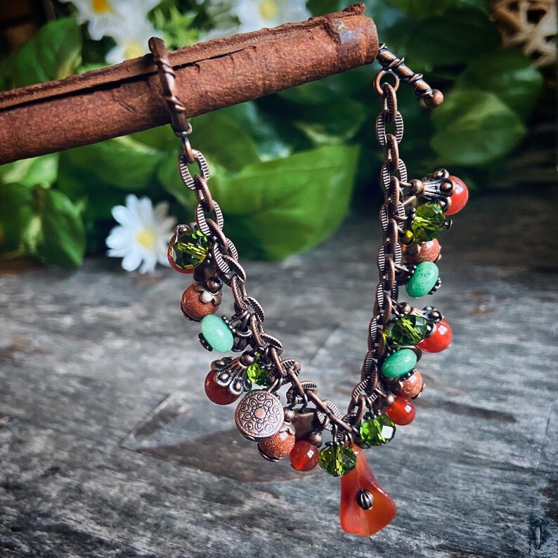 Gemstone Charm Bracelet, Chain Charm Bracelet, Cluster Charm Bracelet ...