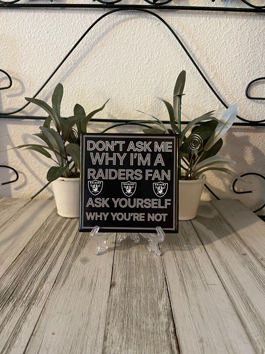 LAS VEGAS RAIDERS Handcrafted 4 X 4 Ceramic Tile With Stand Black ...
