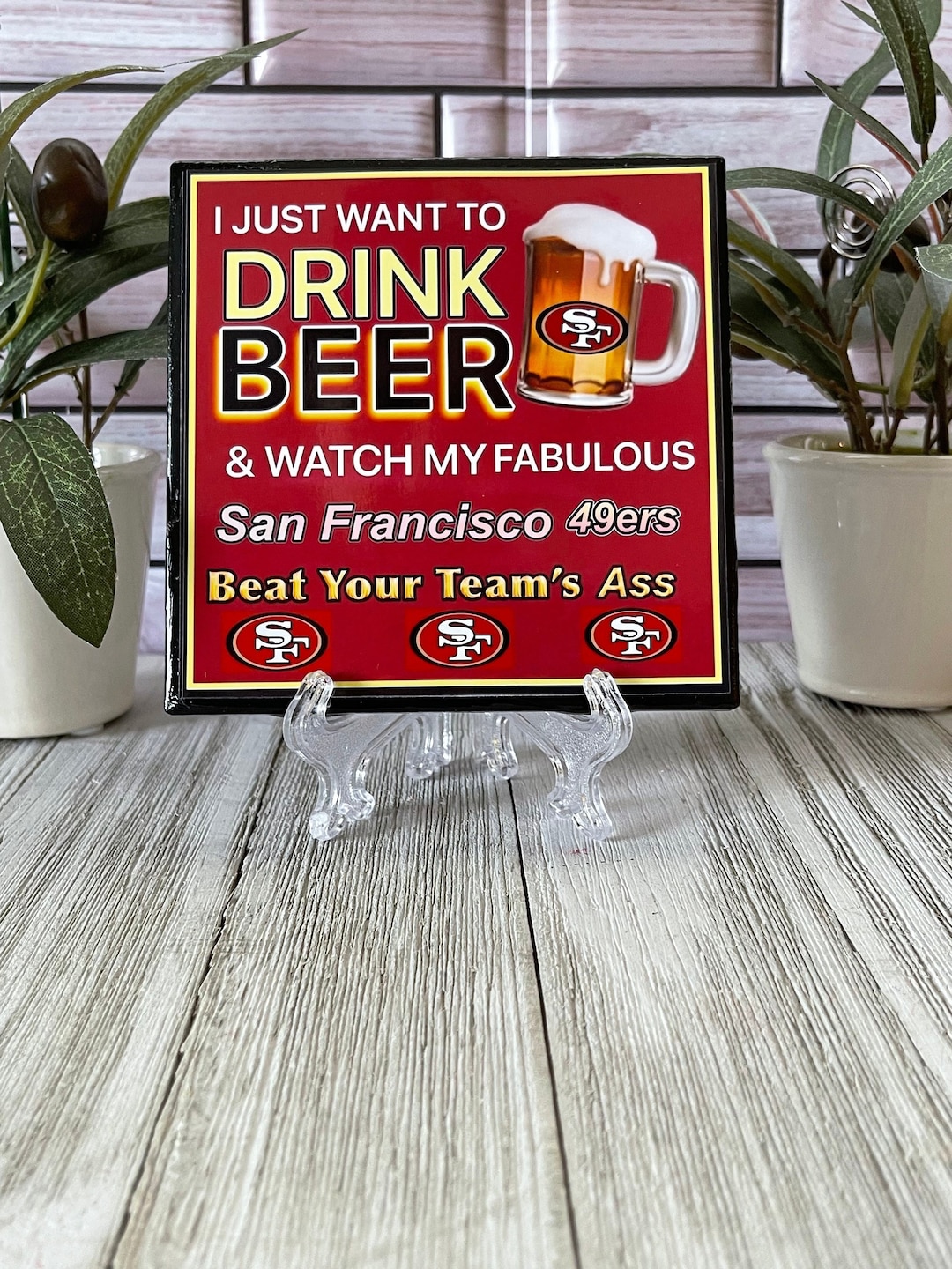 CHEER FOR Your TEAM. 4.25 X 4.25 Ceramic Tile Comes With the Stand ...