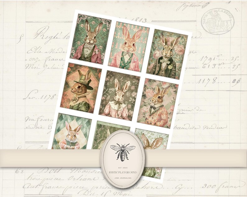 Vintage Rabbit Digital ATC Cards, Printable Easter Bunny, Victorian Art ...