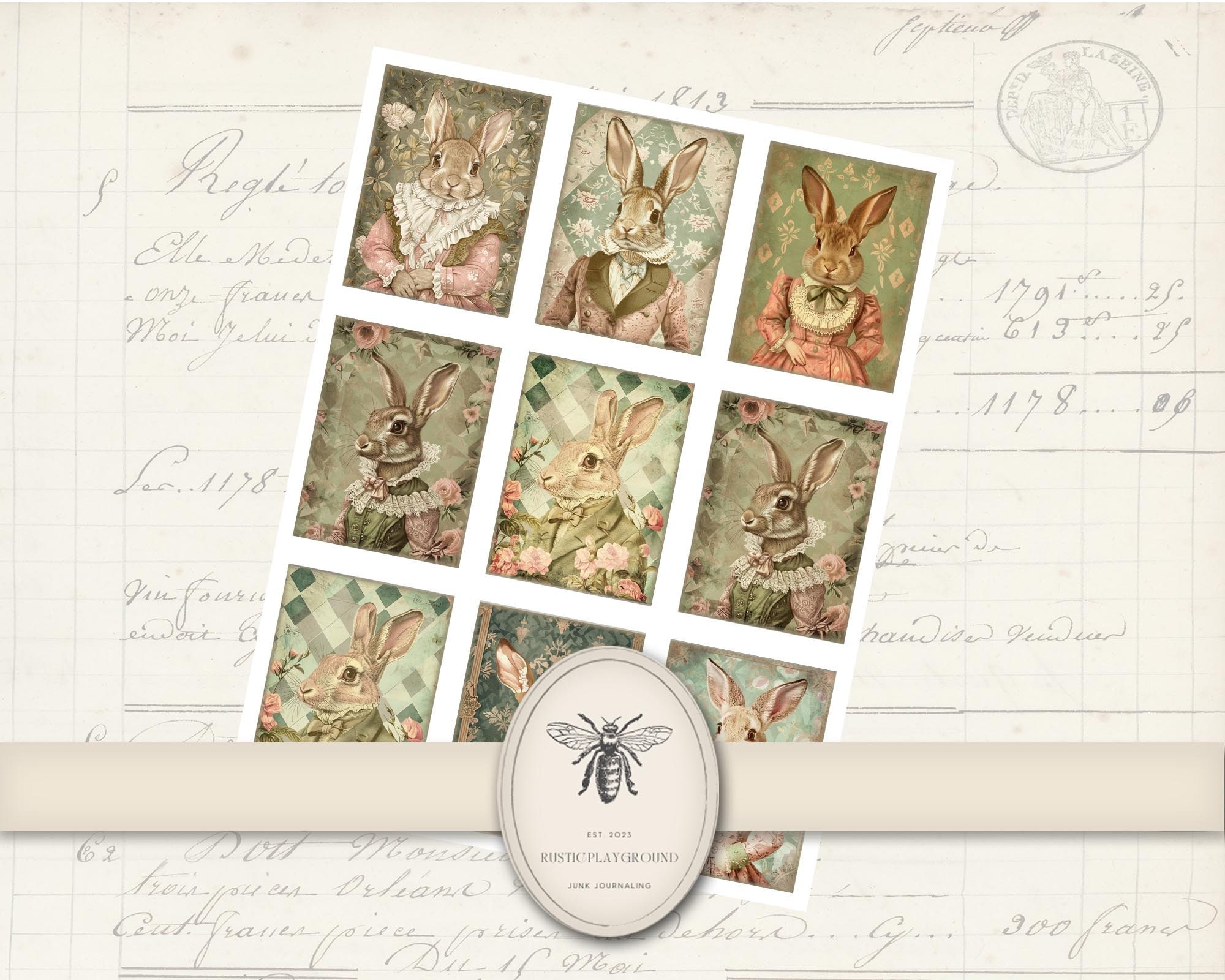 Vintage Rabbit Digital ATC Cards, Printable Easter Bunny, Victorian Art ...