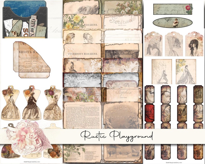 Shabby Chic Junk Journal Kit, Printable JPG Pages, Ephemera,tags ...