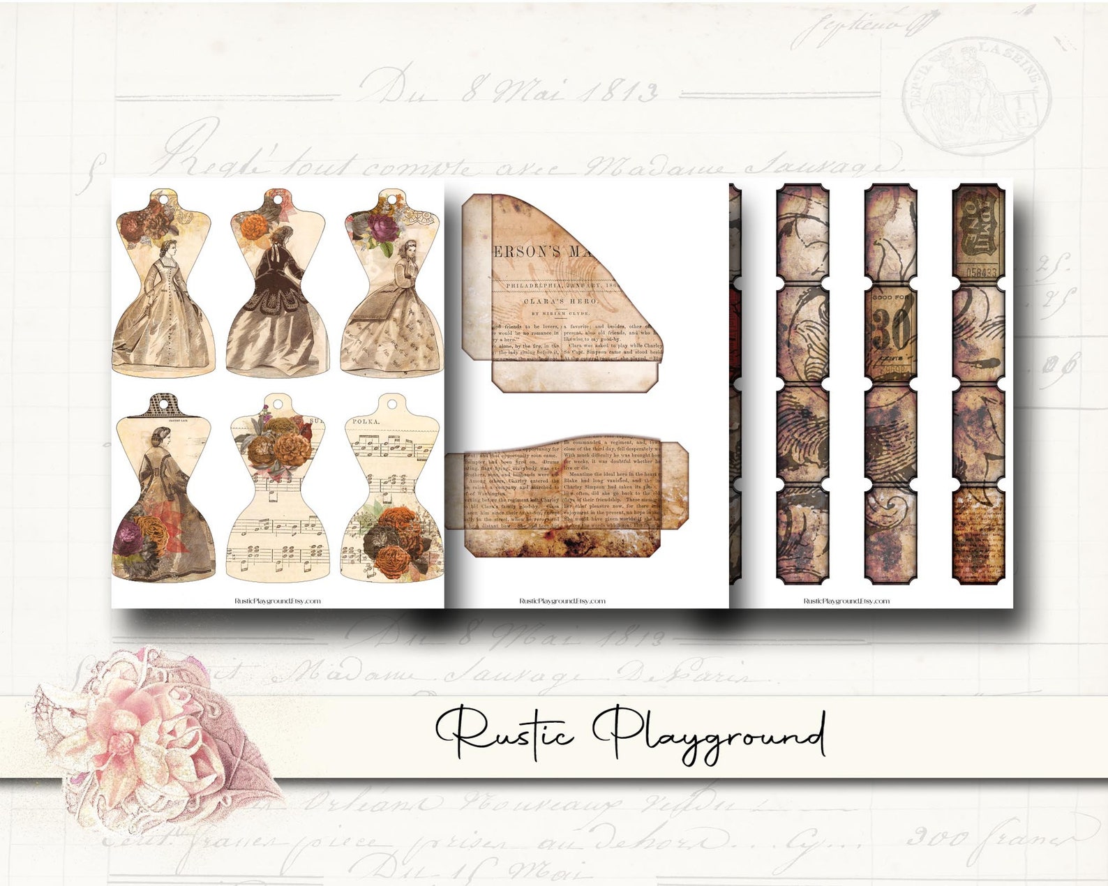 Shabby Chic Junk Journal Kit, Printable JPG Pages, Ephemera,tags ...
