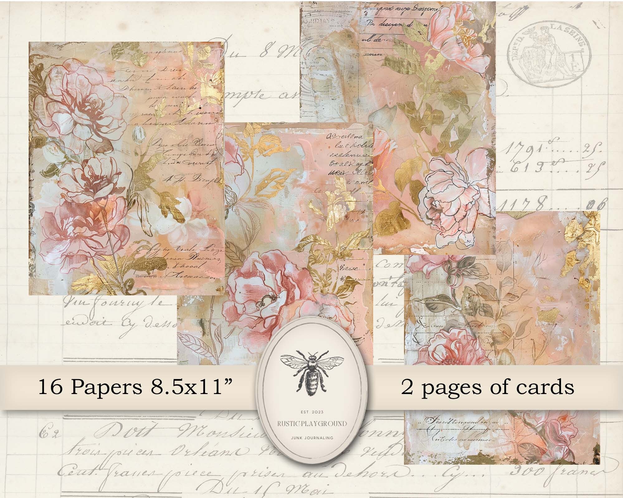 Junk Journal Pages, Faded Roses Collage Sheet, Vintage Roses Printables ...