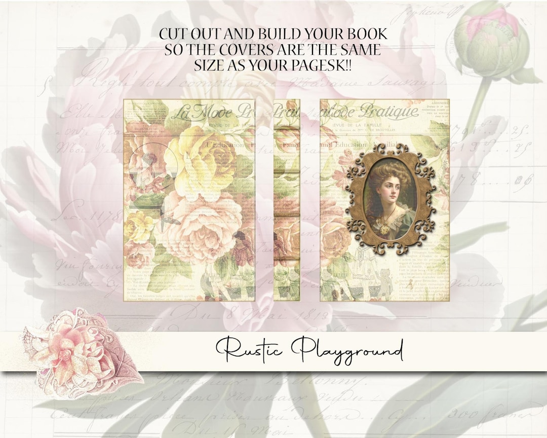 Shabby Chic Journal Cover, Digital Journal Cover, Botanical, Floral ...