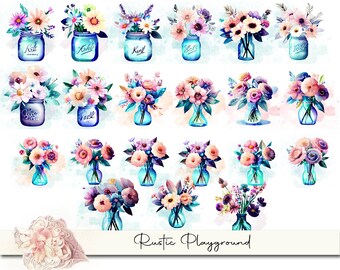 Boho Mason Jar5pc PNG Bundle, Mason Jar Clipart, Boho Plant Images ...