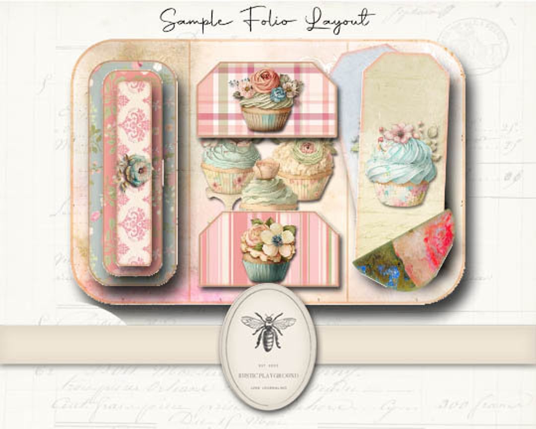 Cupcake Printable Folio and Pockets for Junk Journal, Shabby Chic ...