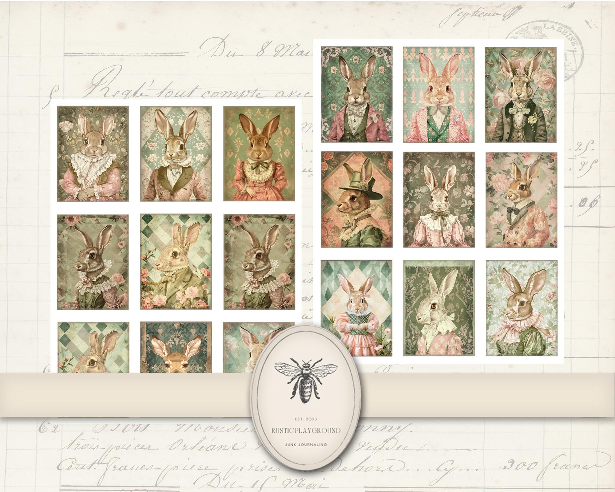 Vintage Rabbit Digital ATC Cards, Printable Easter Bunny, Victorian Art ...