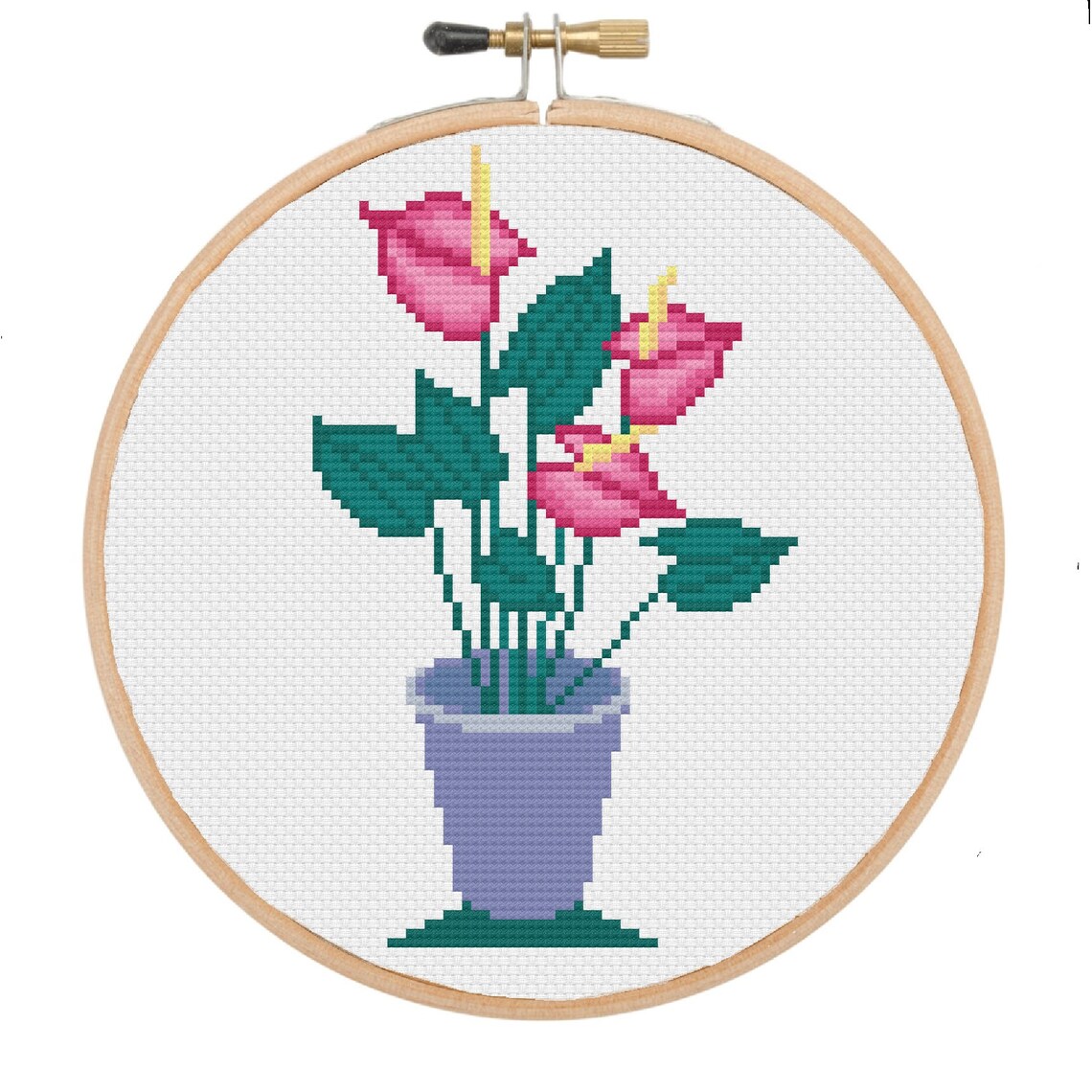 Home Plant Cross Stitch,anthurium Cross Stitch Pattern, Plant in Pot ...
