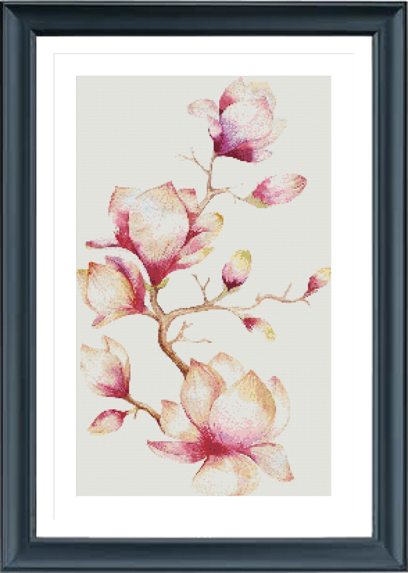 Magnolia Cross Stitch Pattern, Watercolor Magnolia Branch Cross Stitch ...