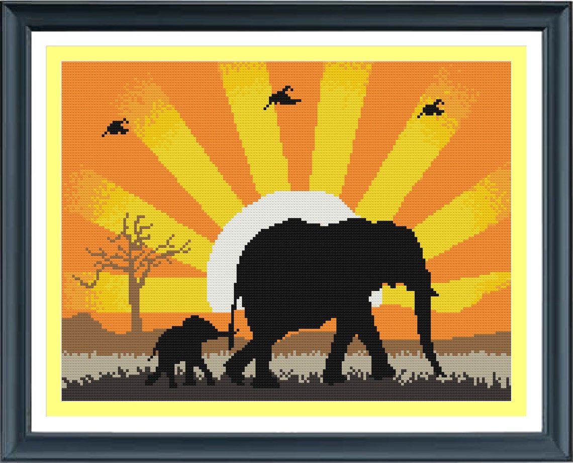 Elephant Cross Stitch Pattern, Elephant Family Cross Stitch, Jungle ...