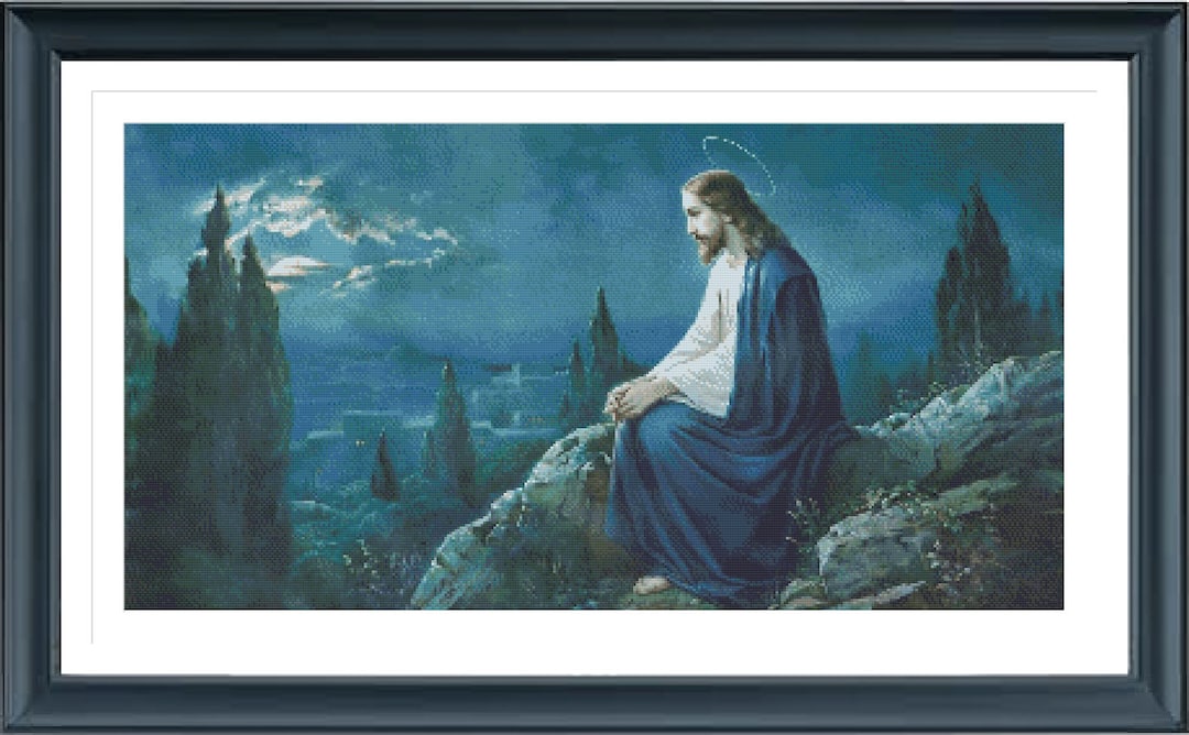 Jesus Christ Cross Stitch Pattern, Jesus Meditating Cross Stitch Pdf ...