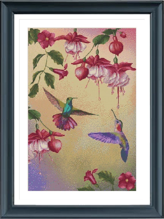 Hummingbird Cross Stitch Pattern Hummingbirds With Flower - Etsy