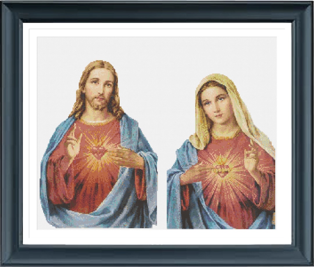 Jesus Christ Cross Stitch Pattern, Sacred Heart Pattern, Virgin Mary ...