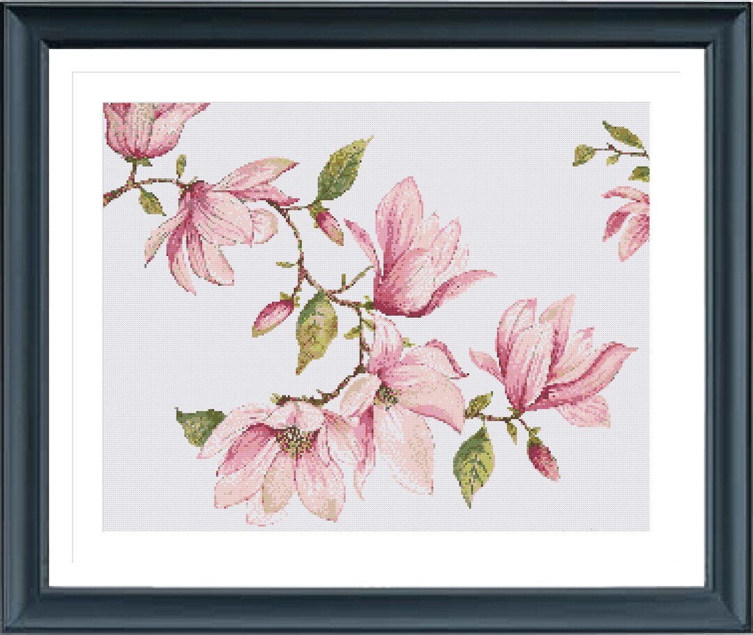Magnolia Cross Stitch Pattern, Watercolor Magnolia Cross Stitch Pattern ...