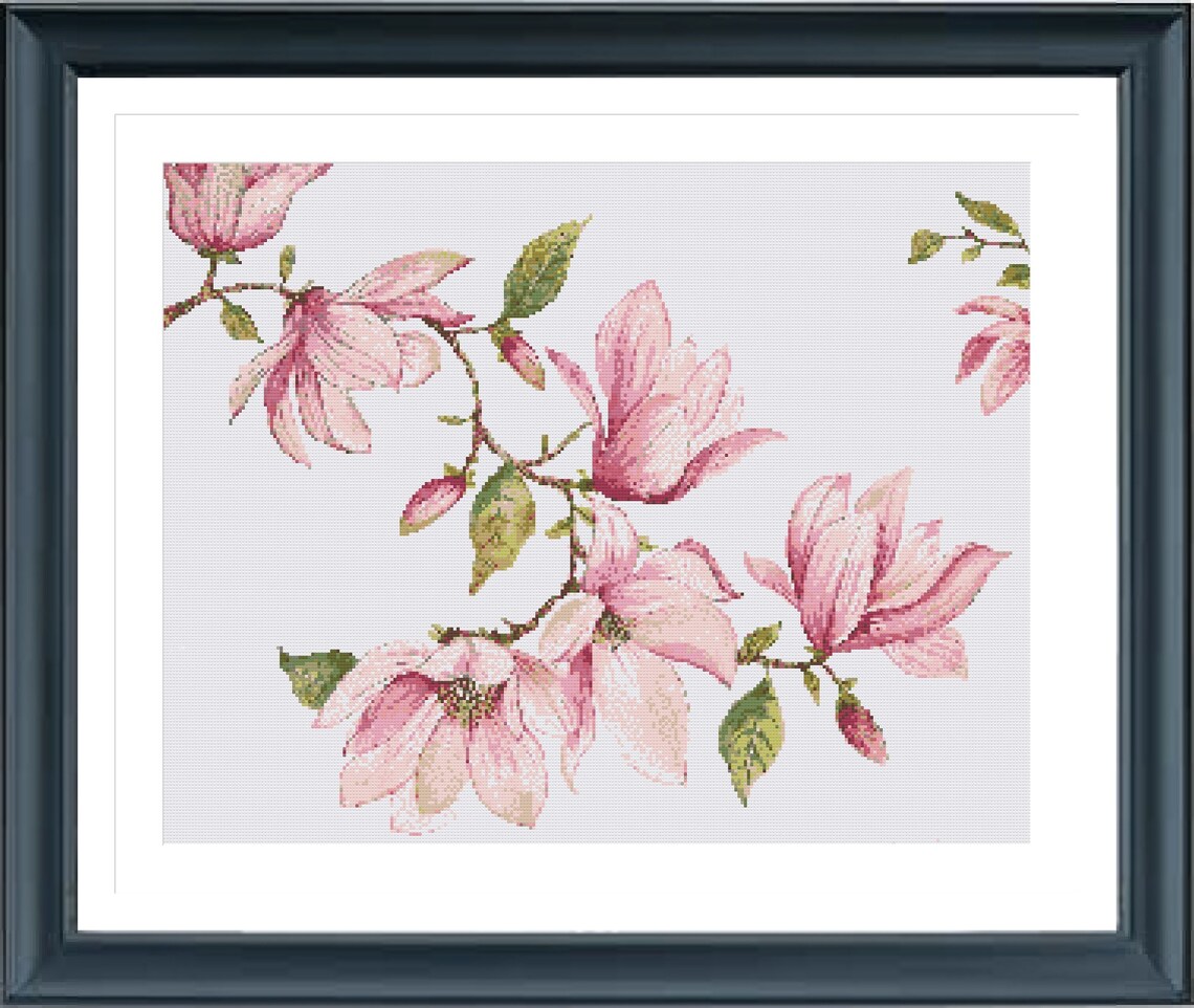 Magnolia Cross Stitch Pattern Watercolor Magnolia Cross | Etsy