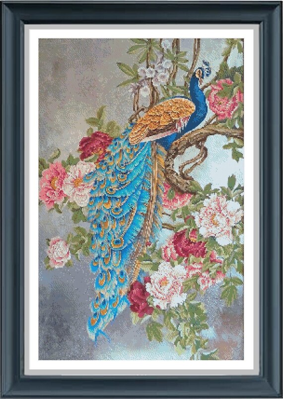 Peacock Cross Stitch Pattern Peacock With Flowers Counted - Etsy